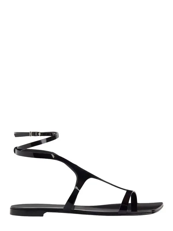 GIUSEPPE ZANOTTI Patent Leather Square Toe Ankle Strap Sandals - Black
