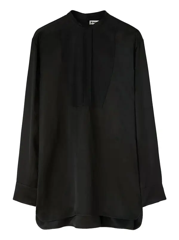 JIL SANDER Band Collar Embroidered Logo Shirt - Black