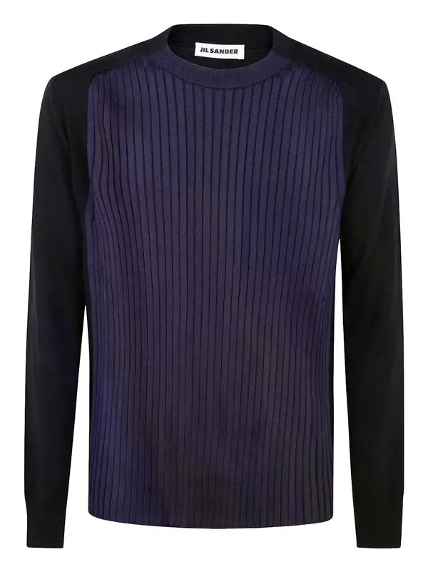 JIL SANDER Panelled Ribbed Crew Neck Jumper - Blue
