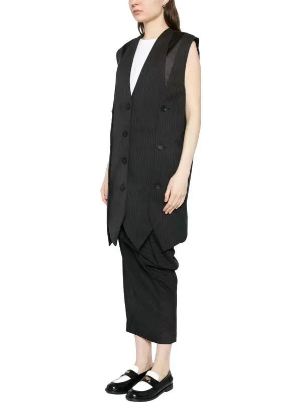 MOOHONG Sleeveless Double-breasted Striped Waistcoat - Grey