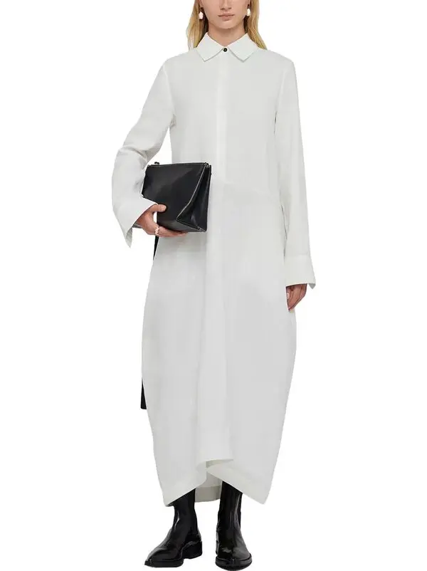 JIL SANDER Linen Long Sleeve Shirt Dress - White