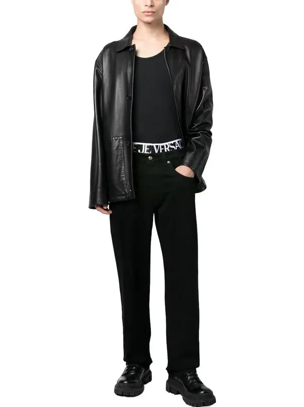 Versace Logo Band Straight-leg Jeans - Black