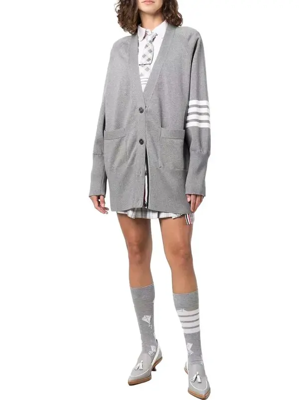 Thom Browne 4-bar Knitted Cardigan - Grey