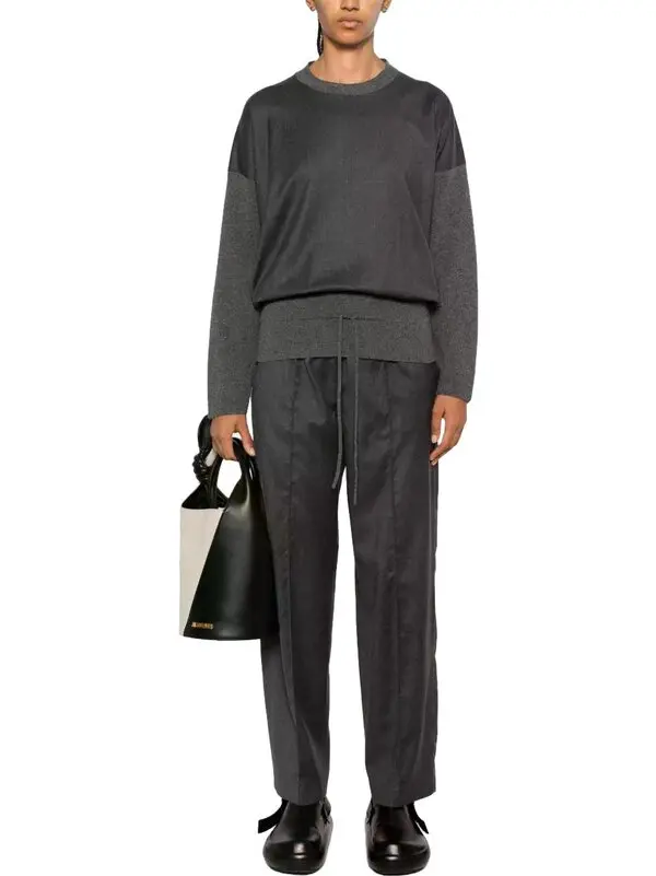Fabiana Filippi Merino-silk Blend Cropped Sweater With Drawstring Waist - Grey
