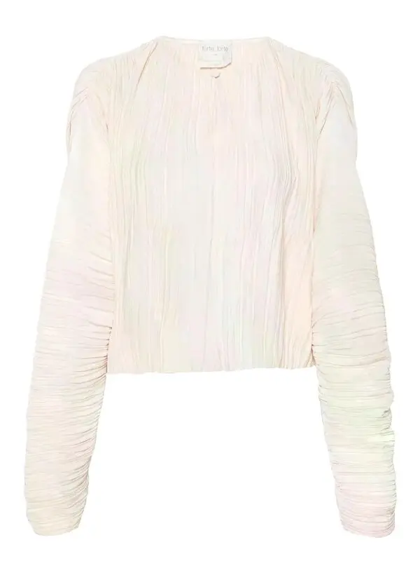 FORTE_FORTE Pleated V-neck Blouse - Neutrals