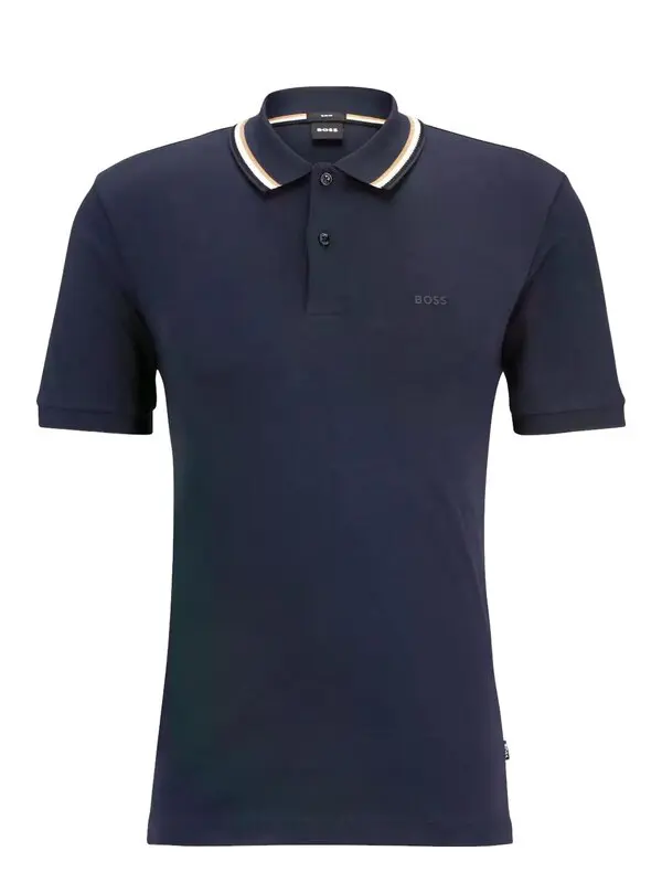 BOSS Logo-print Striped-trim Cotton Polo Shirt - Blue