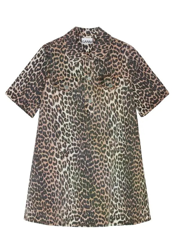 GANNI Animal Print Denim Mini Skirt - Brown