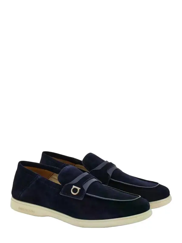 FERRAGAMO Deconstructed Gancini-detailed Suede Loafers - Blue