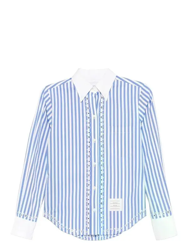 Thom Browne Striped Broderie Anglaise Shirt - Blue