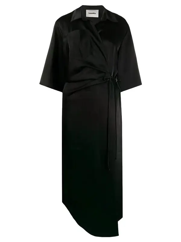 Nanushka Satin Midi Wrap Dress - Black