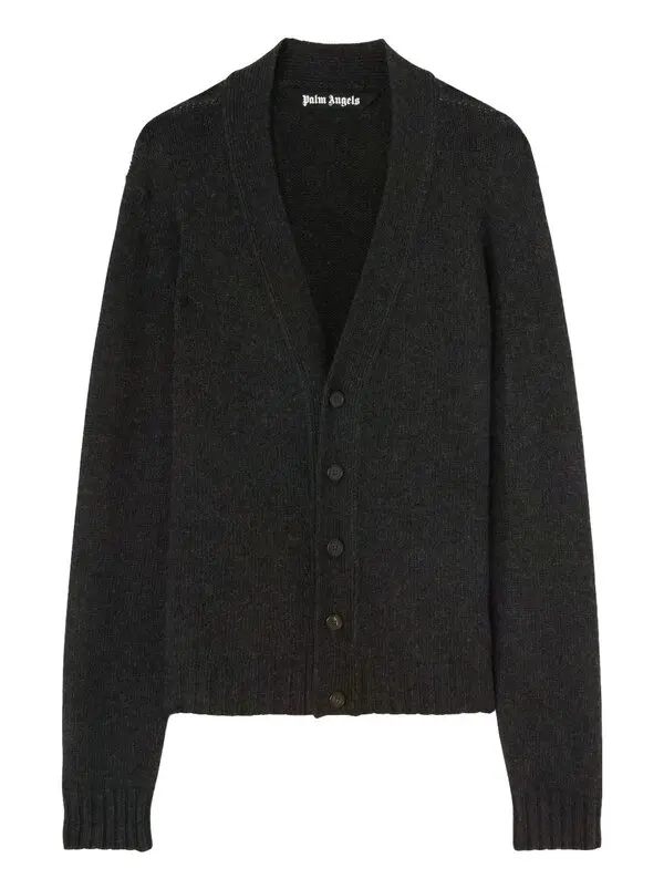 Palm Angels Logo-intarsia Cardigan - Grey