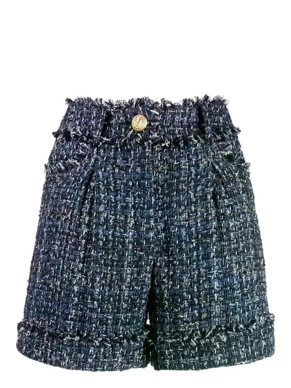 Balmain High-waisted Tweed Shorts - Blue
