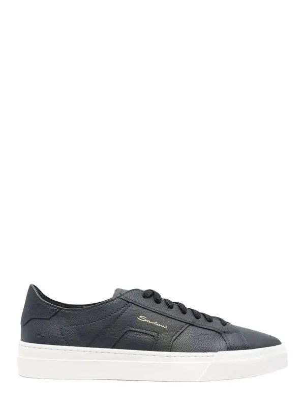 Santoni Grained Leather Lace-up Sneakers - Blue
