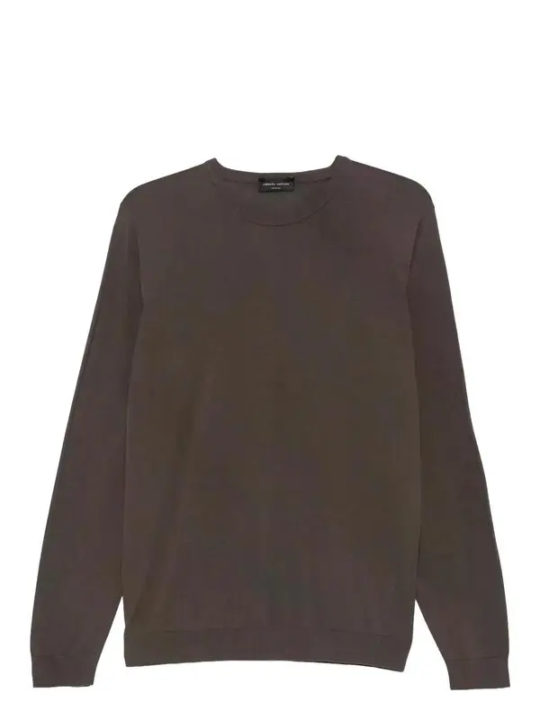 ROBERTO COLLINA Cotton Crew Neck Long Sleeve T-shirt - Brown