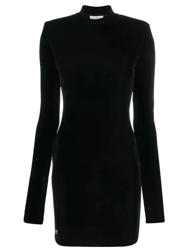 Philipp Plein Velvet Logo Plaque Mini Dress - Black