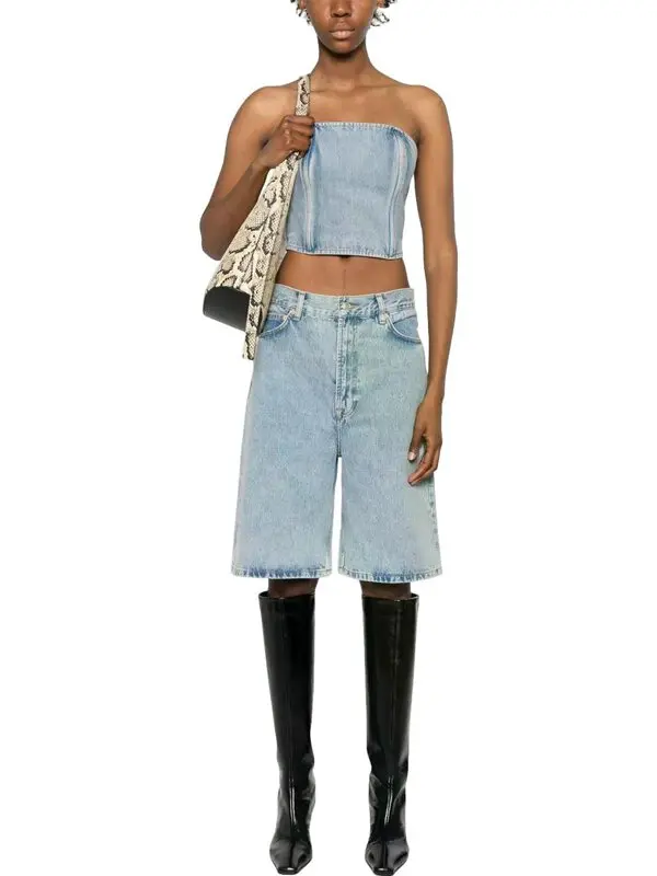 Wardrobe.NYC Strapless Denim Bustier Top - Blue