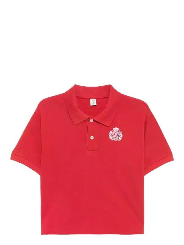 SPORTY & RICH Crest Pique Polo Top - Red