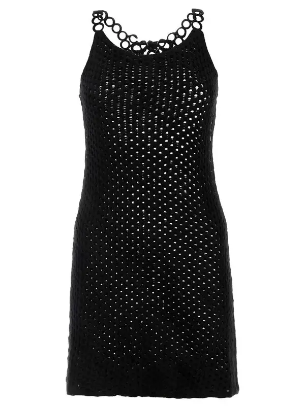 Chloé Wool Crochet Knit Mini Dress - Black