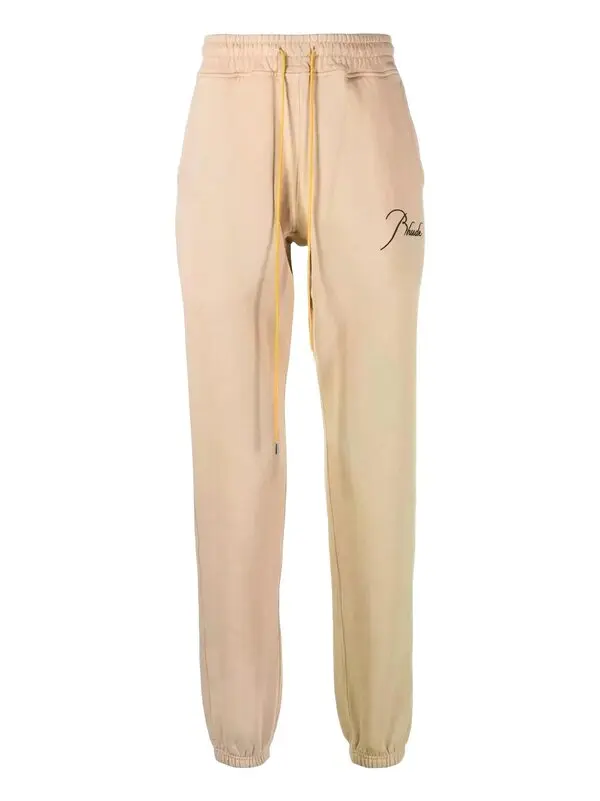 Rhude Embroidered-logo Cotton Track Pants - Neutrals