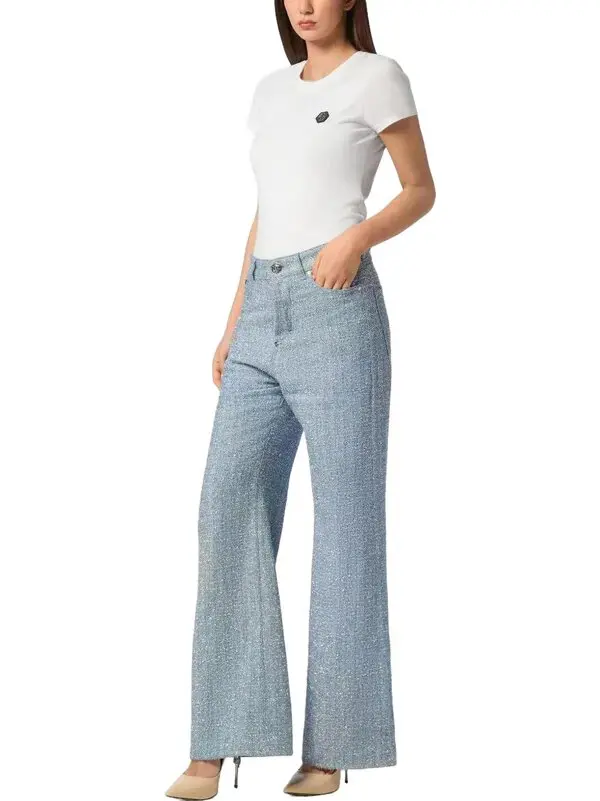 Philipp Plein Tweed Wide-leg Jeans - Blue