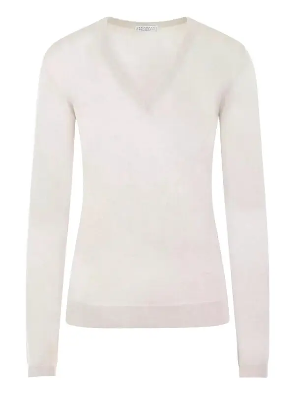 Brunello Cucinelli Cashmere-blend V-neck Jumper - Neutrals