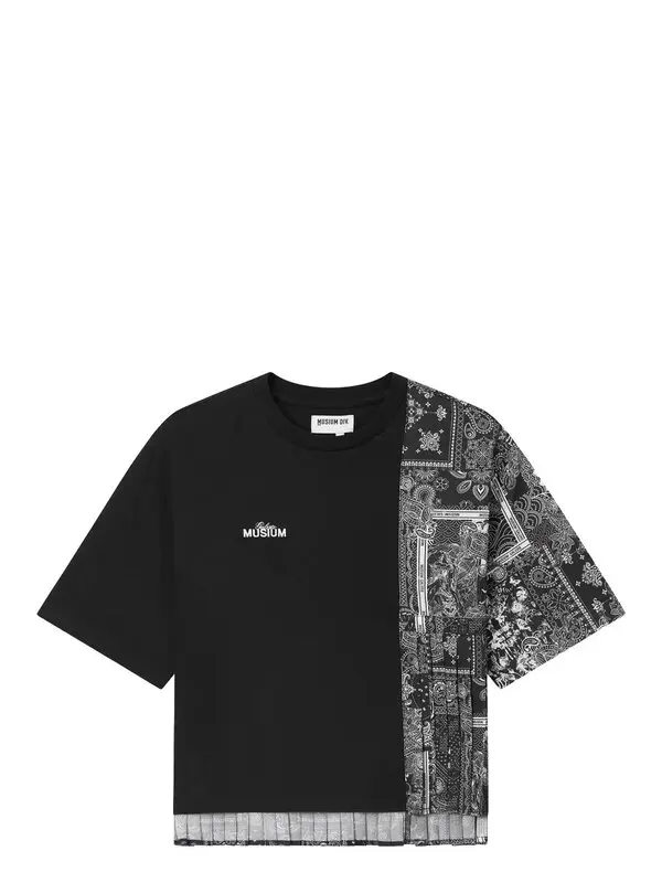 MUSIUM DIV. Bandana-print T-shirt With Embroidered Logo And Pleated Detailing - Black