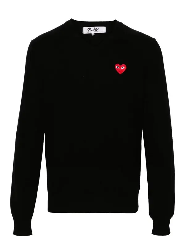 Play Comme Des Garcon Heart-patch Wool Jumper - Black