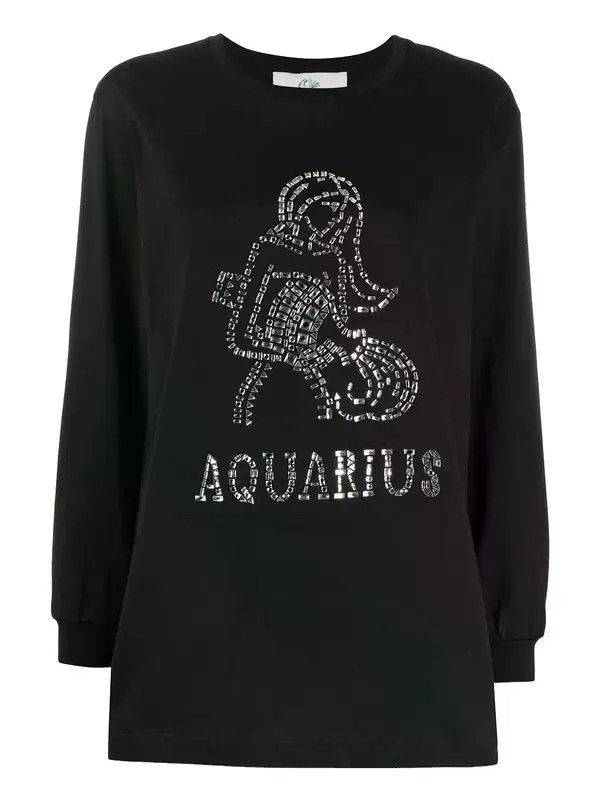 Alberta Ferretti Aquarius Crystal Embellished Long Sleeve T-shirt - Black