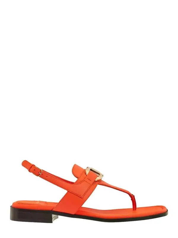 FERRAGAMO Gancini Leather Flat Sandals - Orange