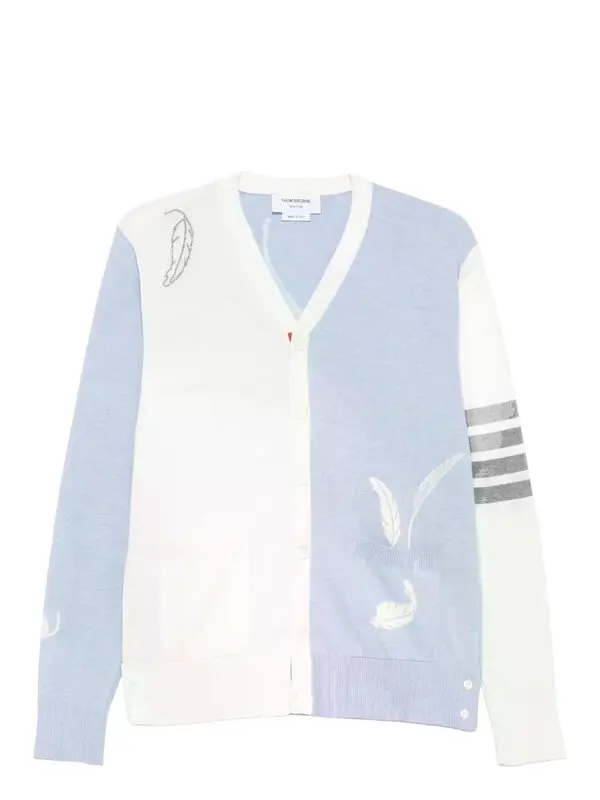 Thom Browne Feather-intarsia Cotton Cardigan - Blue