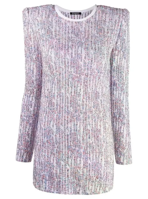 Balmain Sequin-embellished Long-sleeve Dress - Blue