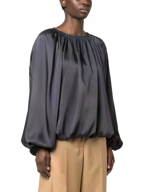BLANCA VITA Satin Finish Ruched Blouse - Grey
