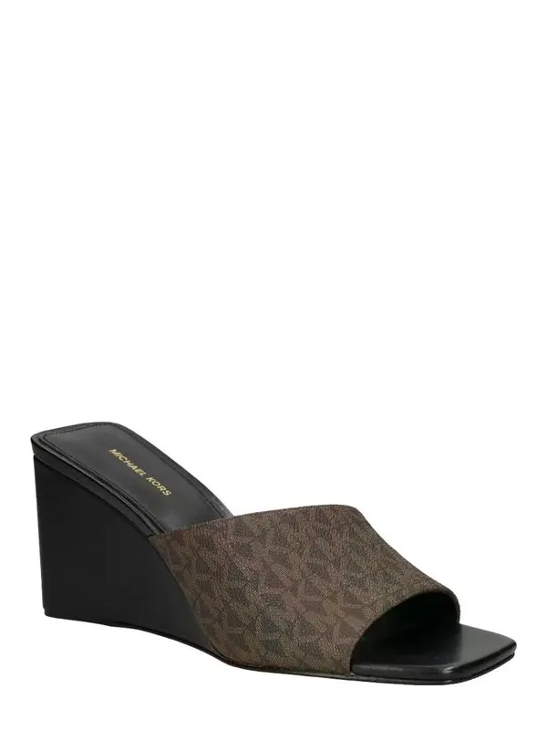 Michael Kors Monogram Wedge Sandals - Brown