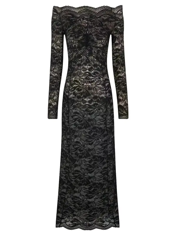 Rabanne Floral Lace Bardot Maxi Dress - Black