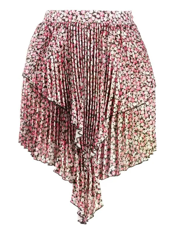 Wandering Asymmetric Floral Pleated Mini Skirt - Pink