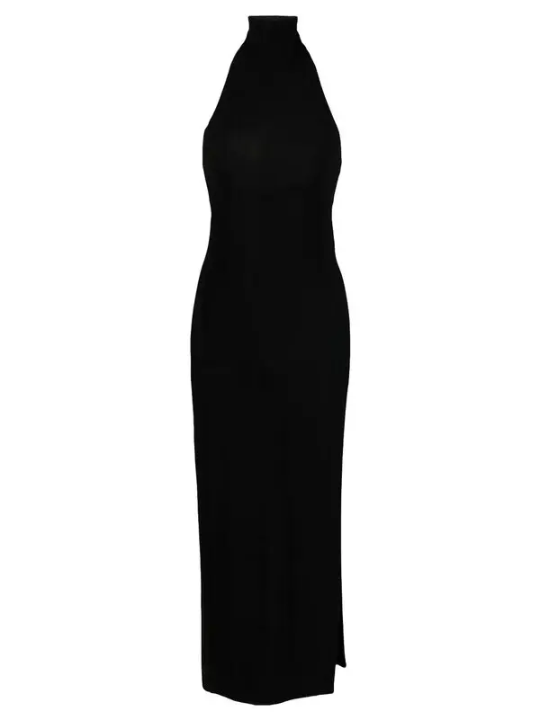 Norma Kamali Halterneck Maxi Dress With Side Slits - Black