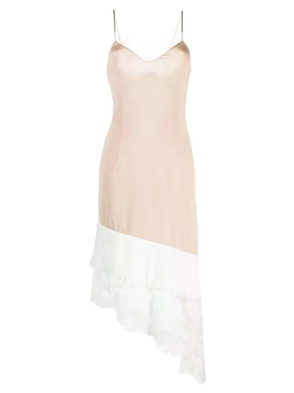 Vetements Asymmetric Lace-panelled Slip Dress - Neutrals
