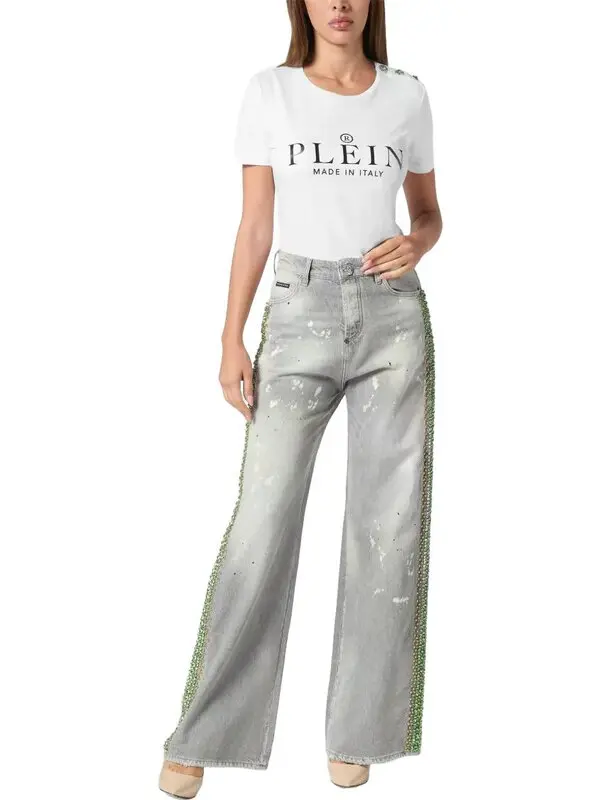 Philipp Plein Crystal-embellished Paint Splatter Jeans - Grey