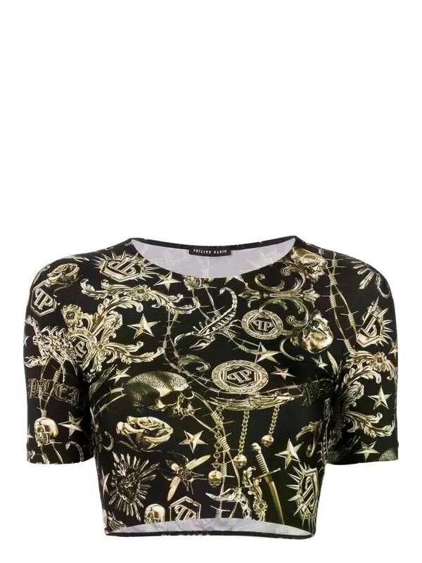 Philipp Plein Graphic Print Cropped T-shirt - Black
