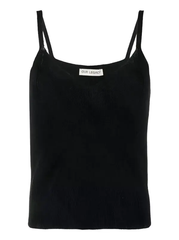 Our Legacy Ribbed-knit V-neck Singlet Top - Black