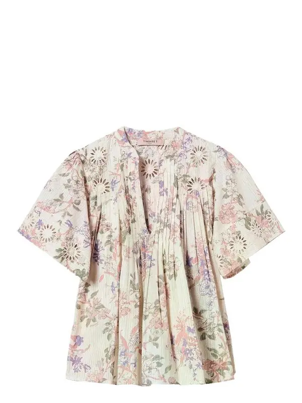 TWINSET Light Beige Floral Print Blouse With Cut-out Detailing - Neutrals