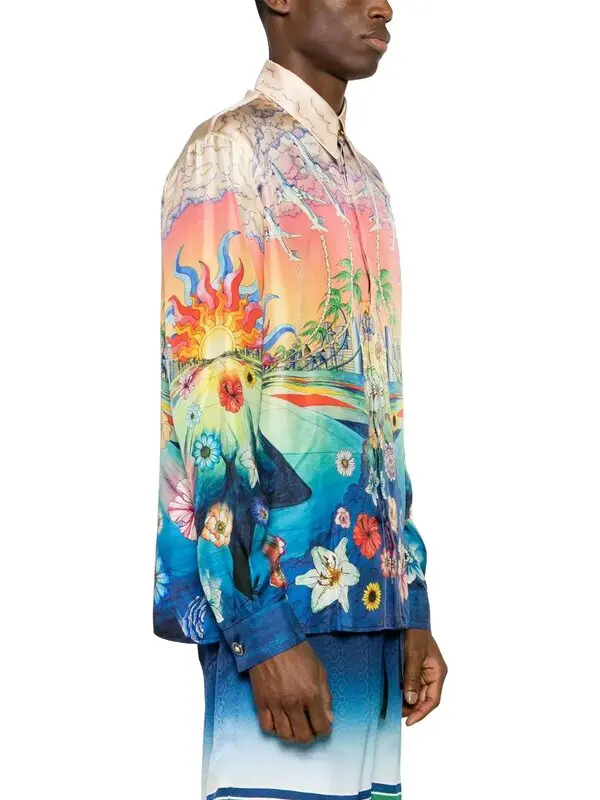 Casablanca Graphic-print Silk Shirt - Blue