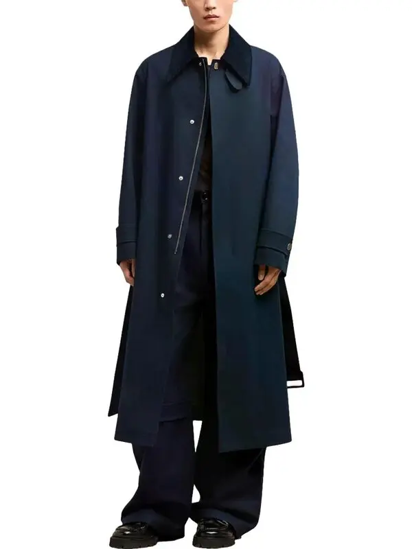 AMI Paris Belted Cotton Trench Coat - Blue