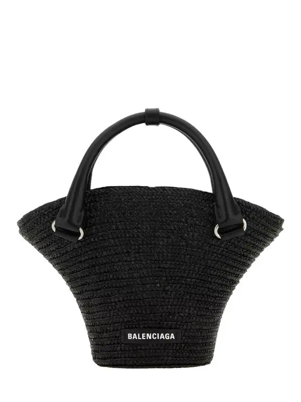 Balenciaga Mini Braided Raffia Tote Bag - Black