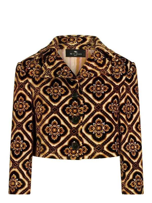Etro Geometric-print Cropped Jacket - Brown