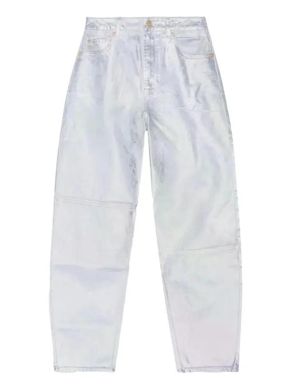 GANNI Metallic Finish Organic Cotton Tapered Jeans - Silver