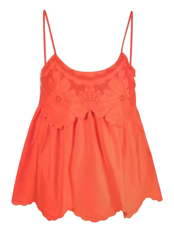 TWINSET Broderie Anglaise Cotton Poplin Top - Orange