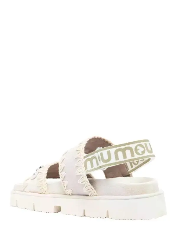 Mou Miu Miu Crochet-trimmed Logo Plaque Sandals - Grey