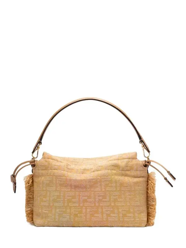 Fendi Zucca Monogram Baguette Shoulder Bag With Fringe - Neutrals