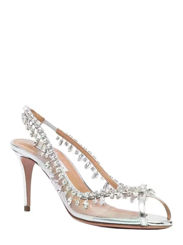 AQUAZZURA Embellished Open-toe Pumps - Silver